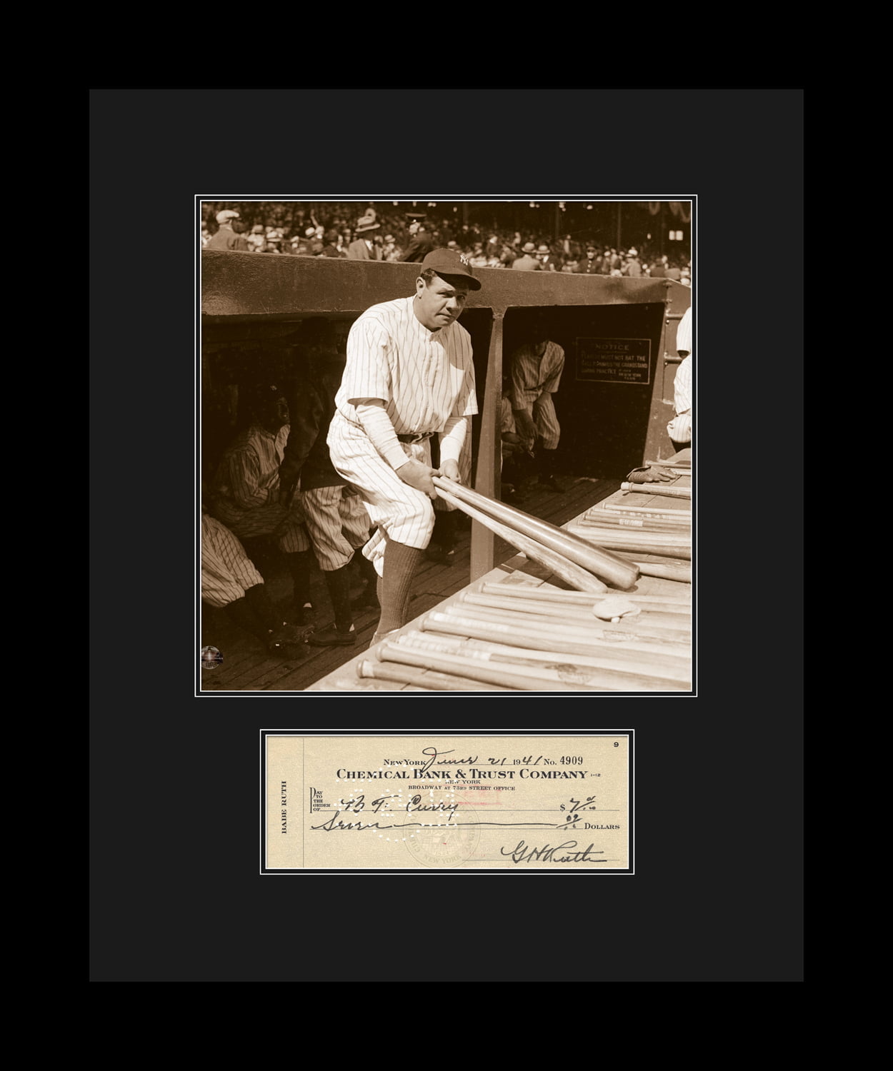 Babe Ruth Baseball Check