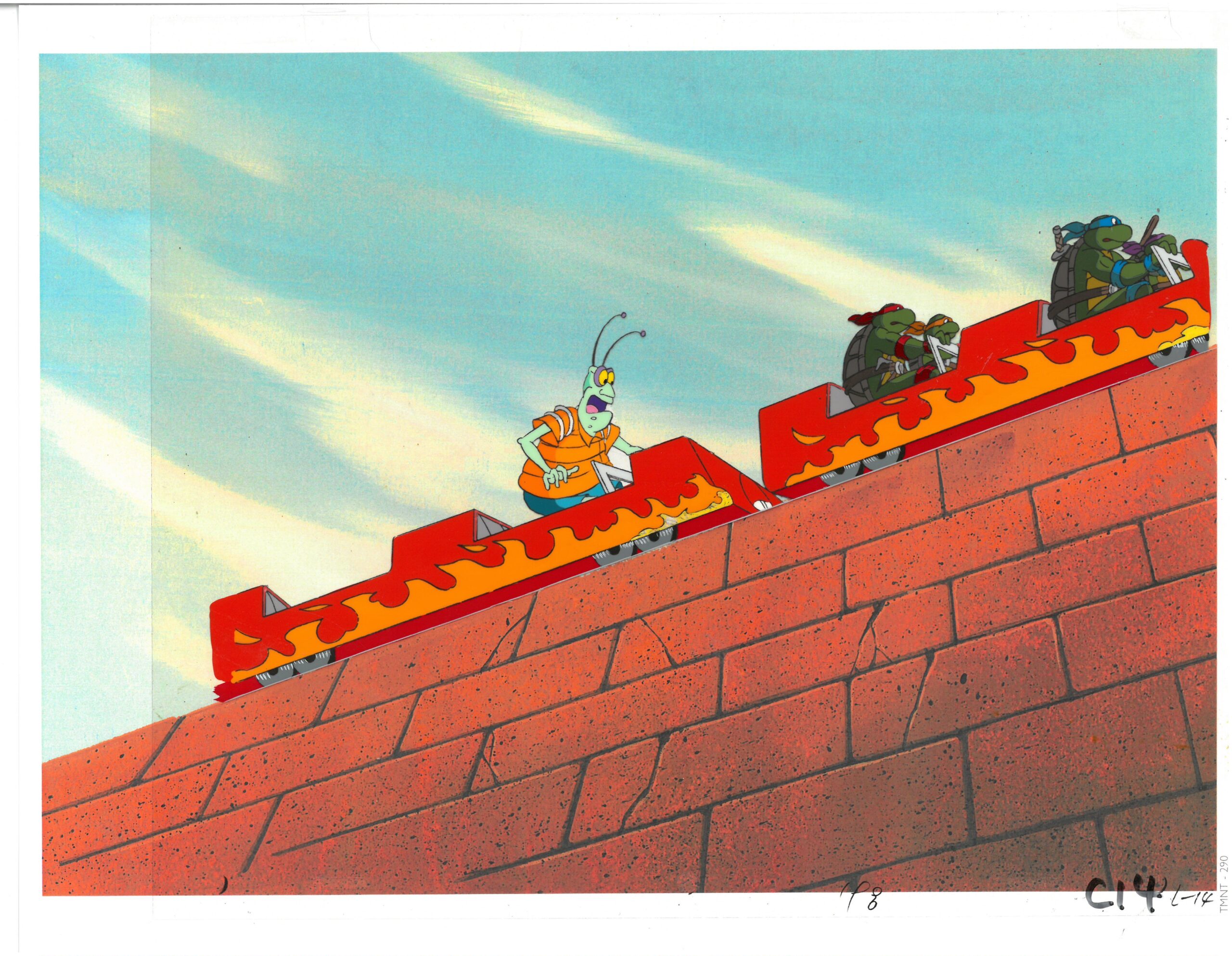 A TMNT Original Production Cel with the 4 Turtles - Classic Moments
