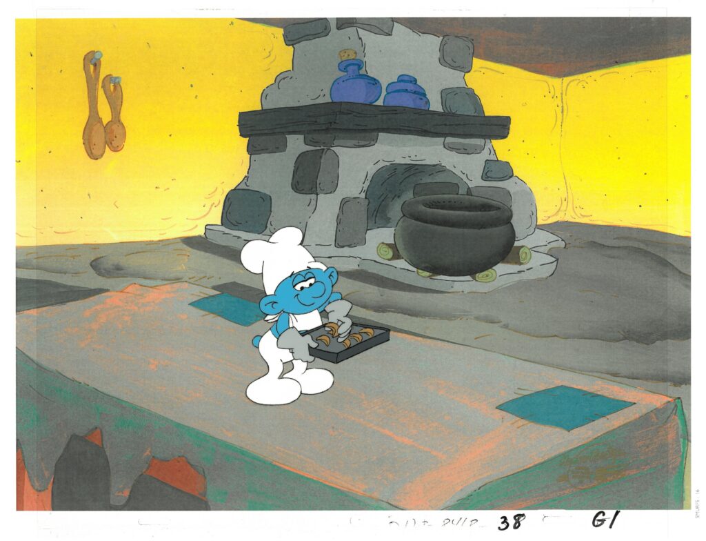 A Smurfs Original Production Cel of Greedy Smurf with Hanna-Barbera ...