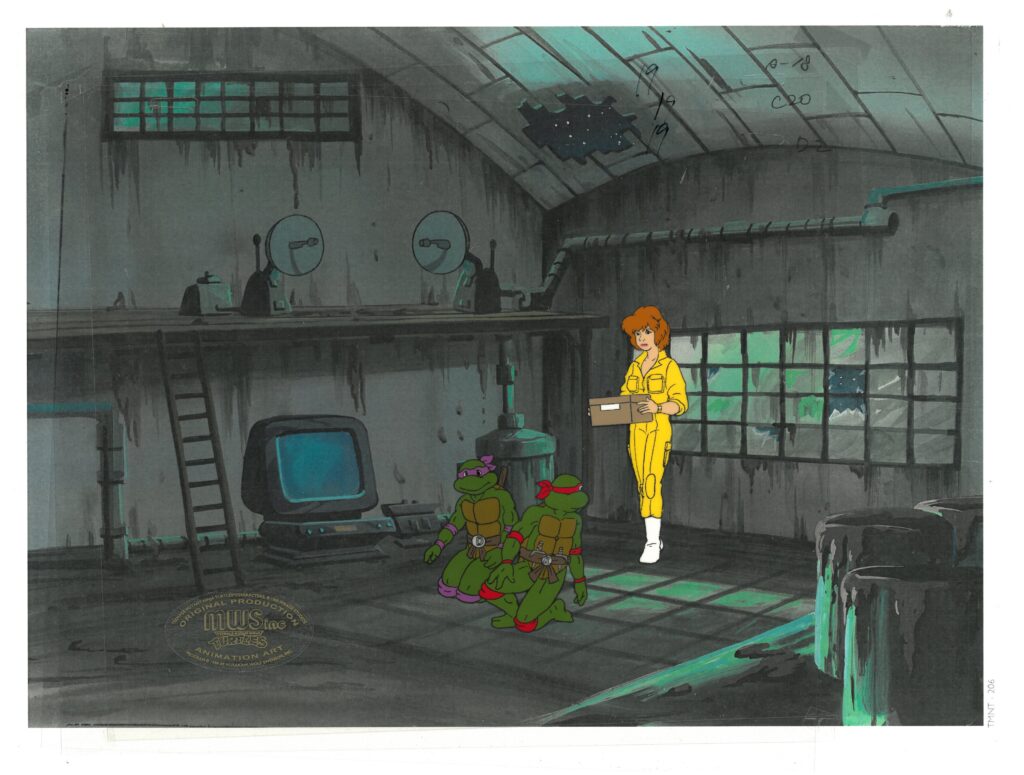 A TMNT Original Multi-Cel Production Set-Up with April, Donatello and ...