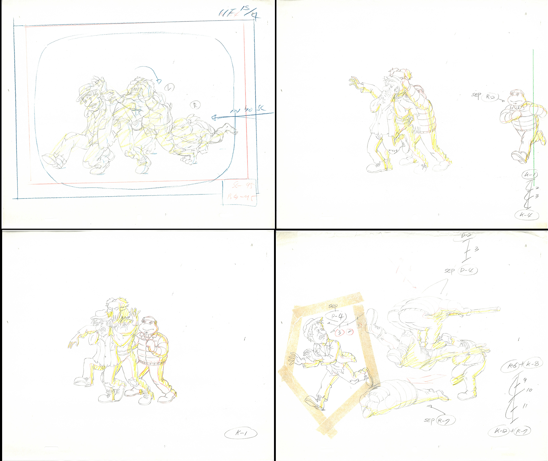 4 TMNT Original Production Drawings - Casey Jones, Leonardo, Raphael ...