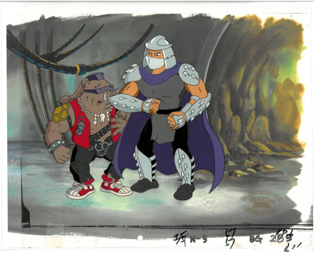A TMNT Original Production Cel of Shredder & Bebop with MWS Seal ...