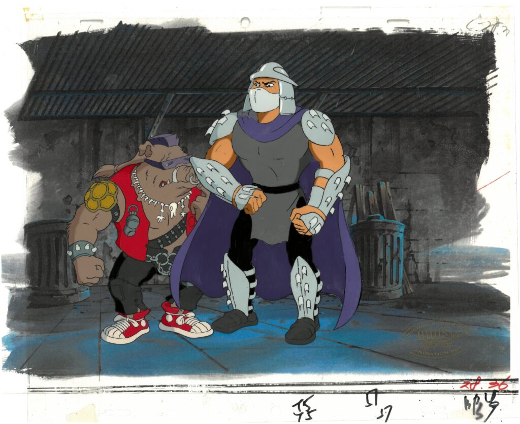 A TMNT Original Production Cel of Shredder & Bebop with MWS Seal ...