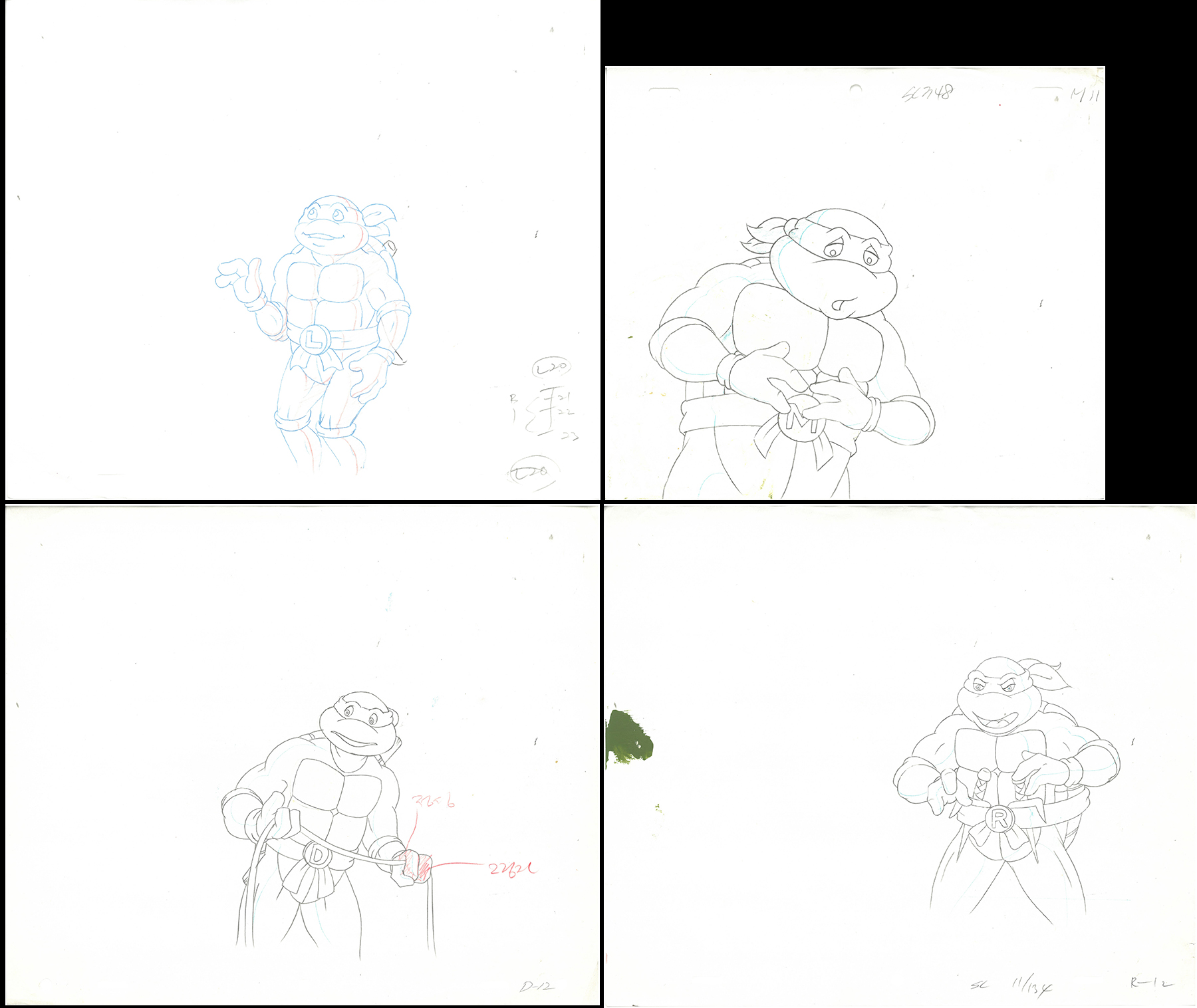 4 TMNT Original Production Drawings - Featuring Raphael, Donatello ...