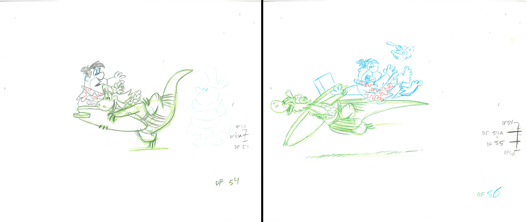 Flintstones -2 Original Production Drawings-Fred Flintstone & Dino ...